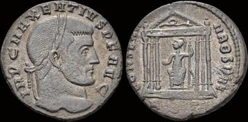 ② 308-310ad Roman Maxentius Ae follis Roma seated in hexast ...