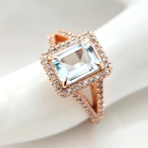 ② 14 karaat Rosé goud - Ring - 1.50 ct Aquamarijn - Diamant — Antieke ...